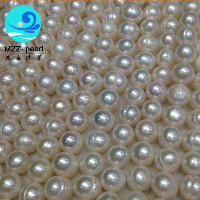 10mm round white fresh water natural pearls with deep ridges loose ...