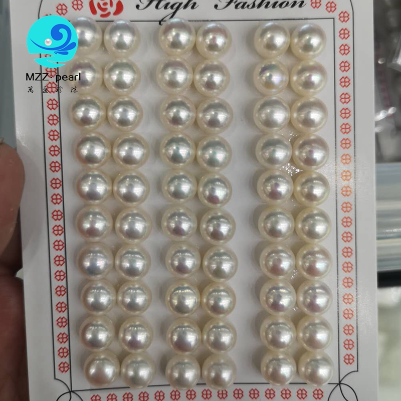 highest grade half drilled white button pearls with strong luster 5mm ...